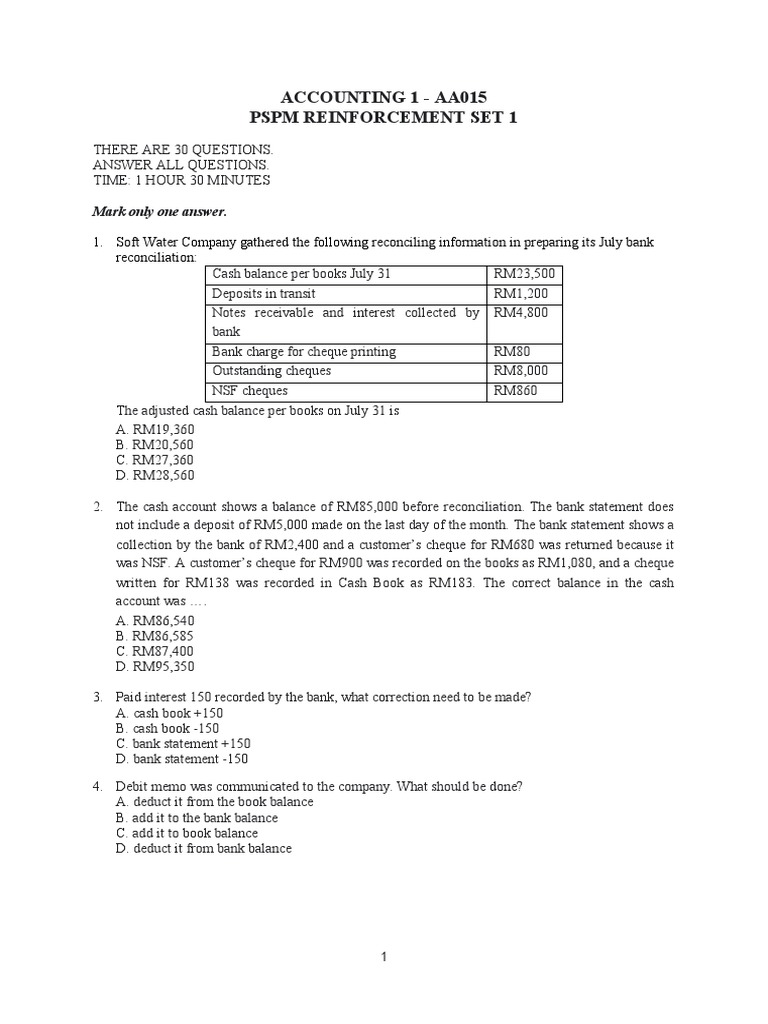 PSPM Reinforcement Set 1 | PDF | Bad Debt | Banks