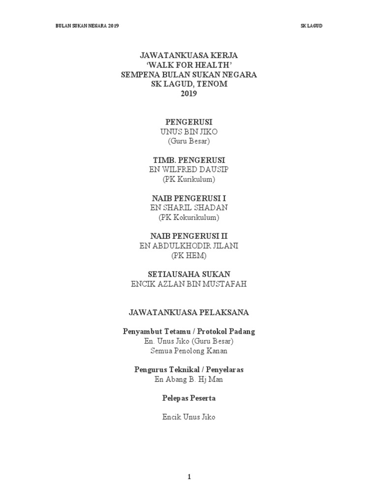 Jawatankuasa Kerja Hari Sukan Negara 2109 | PDF