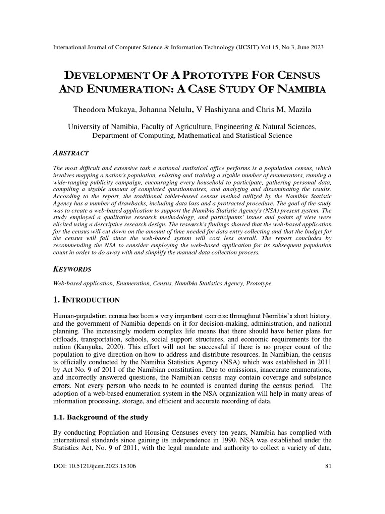 Development of A Prototype For Census and Enumeration: A Case Study of Namibia | PDF | Census ...