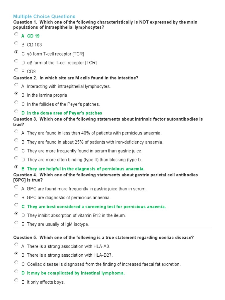 Multiple Choice Questions (GIT) | PDF | Inflammatory Bowel Disease ...