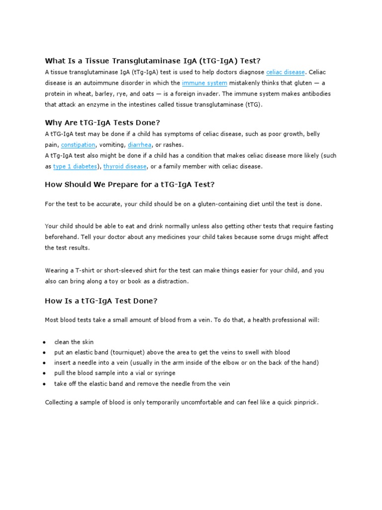 Tissue Transglutaminase IgA Test-2020 | PDF | Coeliac Disease | Medical ...