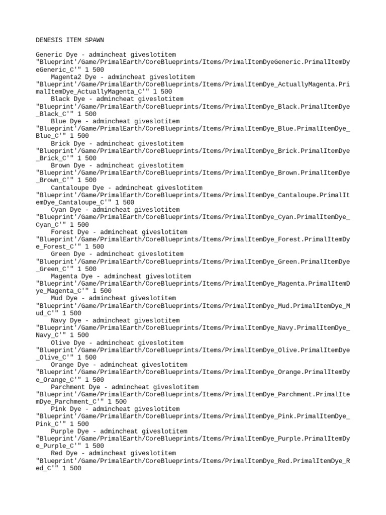 ARK Item Spawn Commands Guide | PDF | Home & Garden