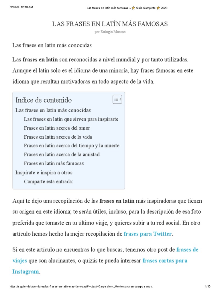 Las Frases en Latín Más Famosas Guía Completa 2023 | PDF