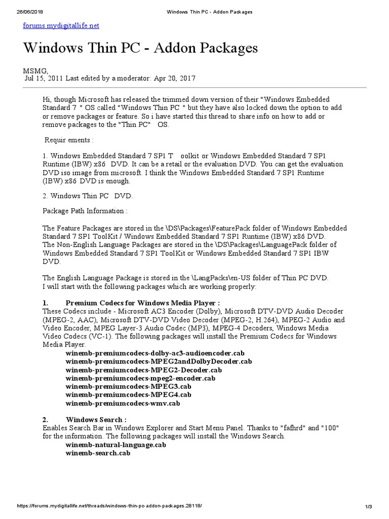 Windows Thin PC - Addon Packages | PDF | Codec | Microsoft Windows