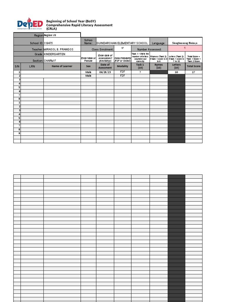CRLA_BoSY_G1_MTScoresheet_v2 | PDF | Learning | Pedagogy