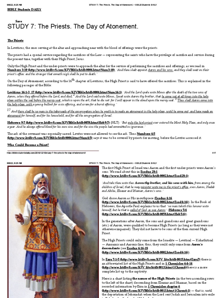 STUDY 7 - The Priests. The Day of Atonement. - BIBLE Students DAILY ...