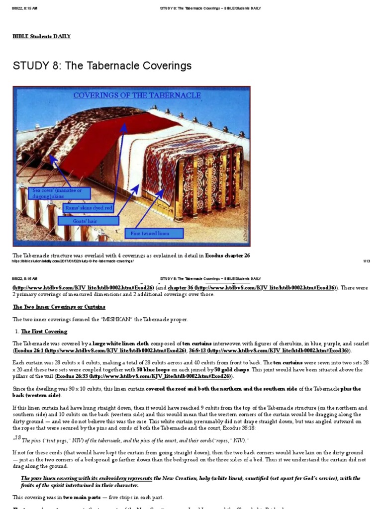 STUDY 8 - The Tabernacle Coverings - BIBLE Students DAILY | PDF | Tabernacle | Jesus