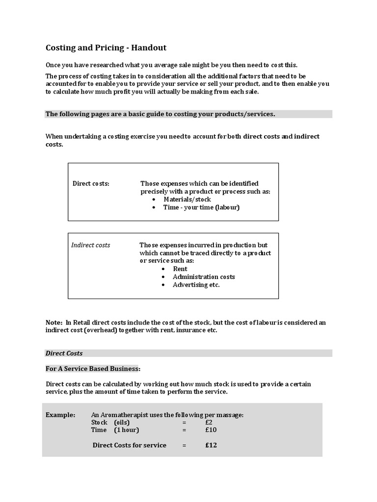 Costing and Pricing Worksheet | PDF | Cost | Profit (Economics)