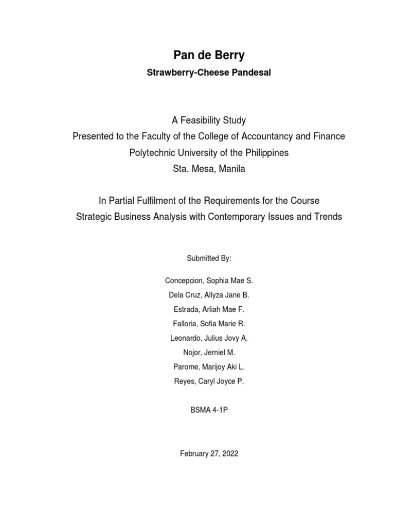 Pan de Berry Feasibility Study Group 4 BSMA 4 1P | PDF | Market Segmentation | Cost Of Capital