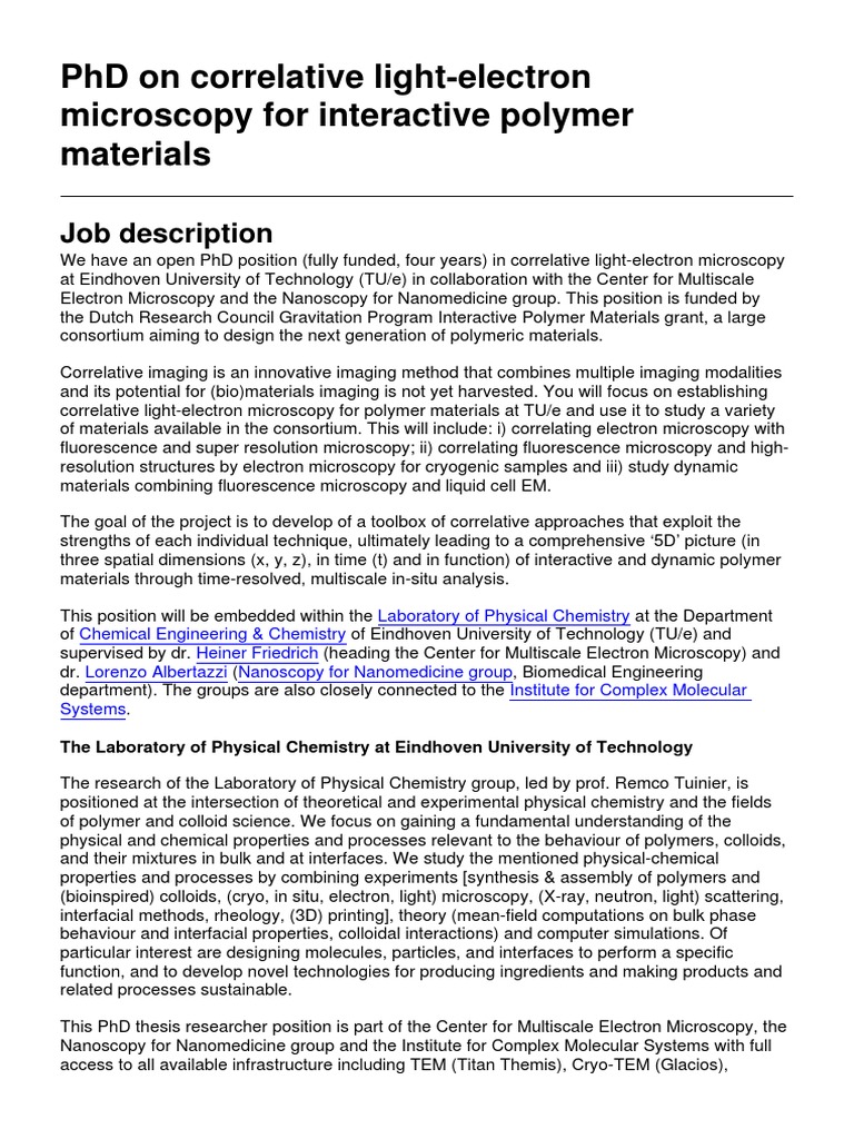 Phd In Correlative Light Electron Microscopy Pdf Microscopy Polymers 0777