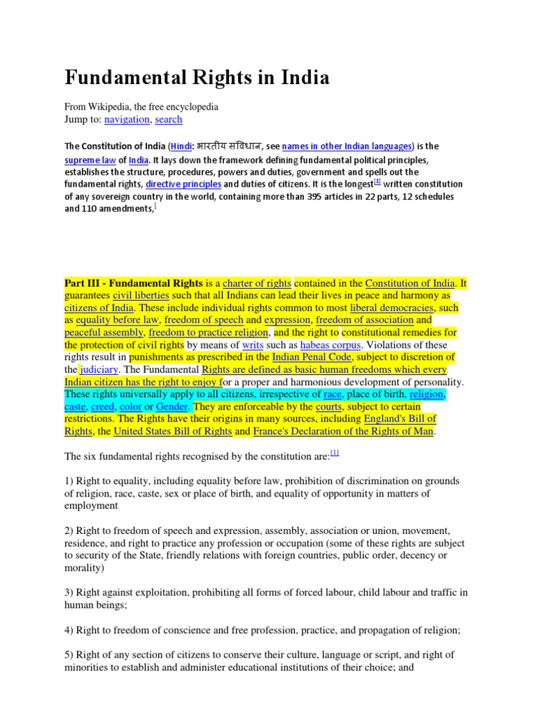 Fundamental Rights in India | PDF | Human Rights | Public Law