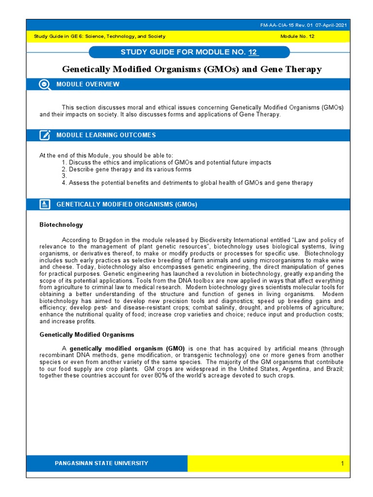 SG 12 | PDF | Gene Therapy | Genetically Modified Organism