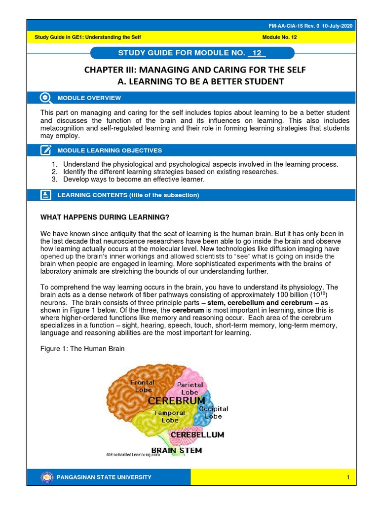 GE1 Module 12 Learning To Be A Better Student | PDF | Metacognition | Memory
