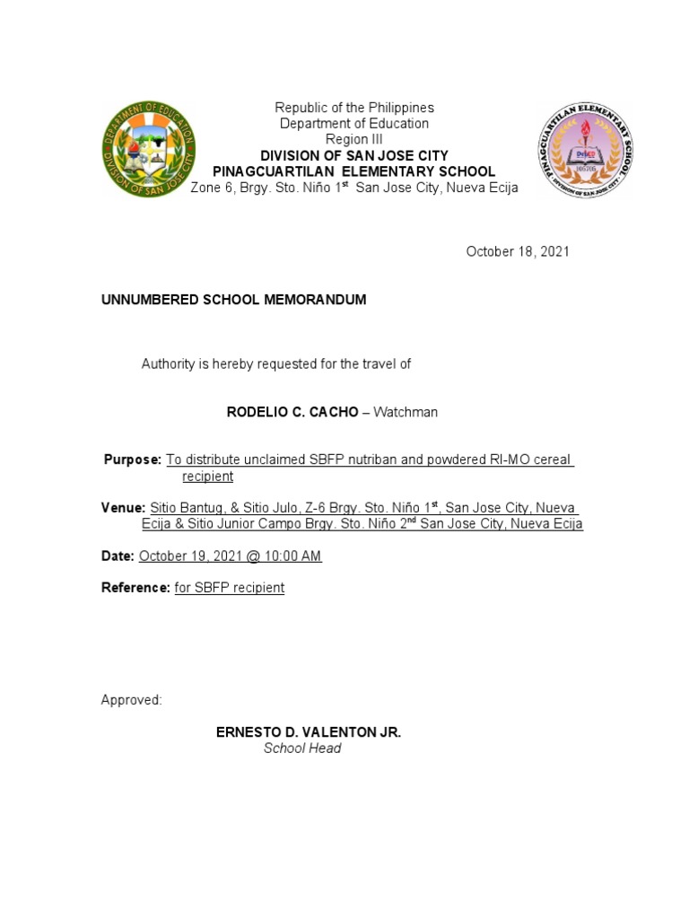 Travel Order of SBFP | PDF | Government | Public Administration