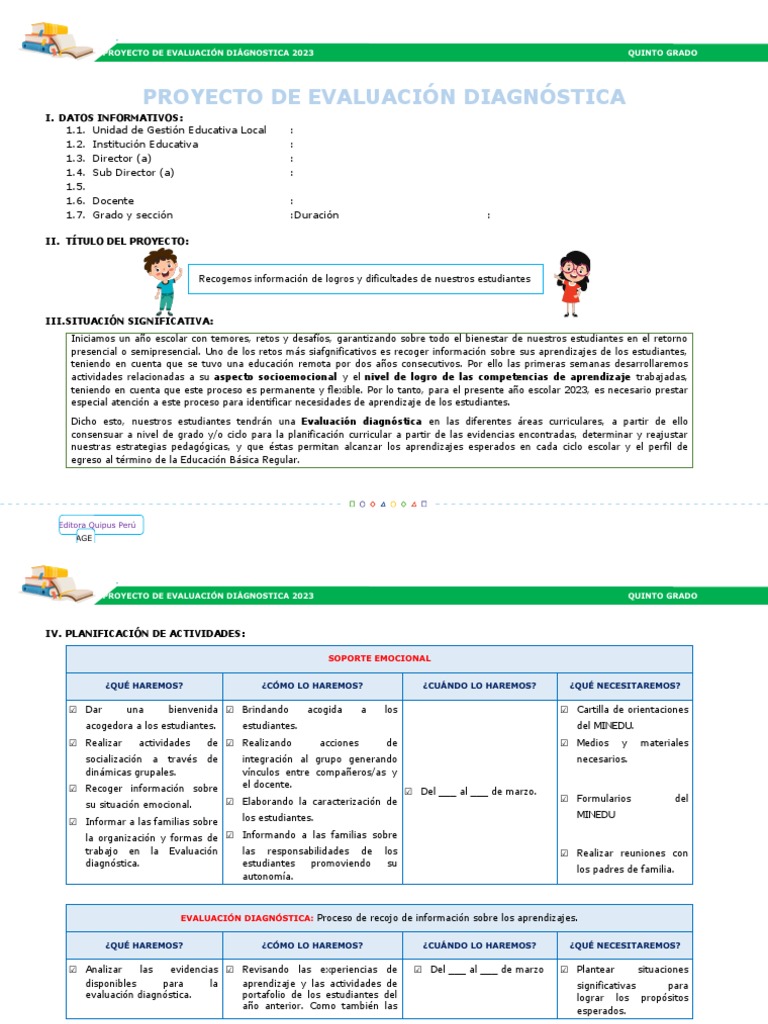 Proyecto De Evaluación Diagnóstica 2023 Editora Quipus Perú Pdf 7661