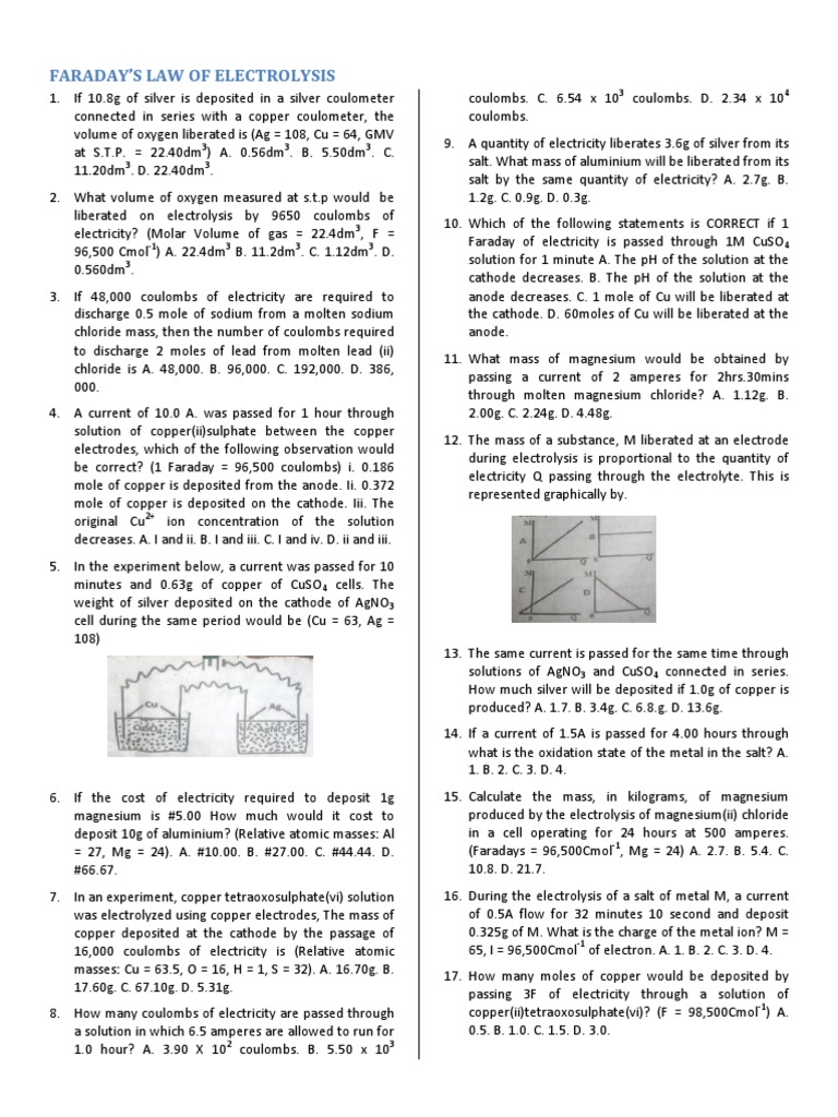 Faraday's Law On Electrolysis | PDF | Physical Sciences | Physical ...