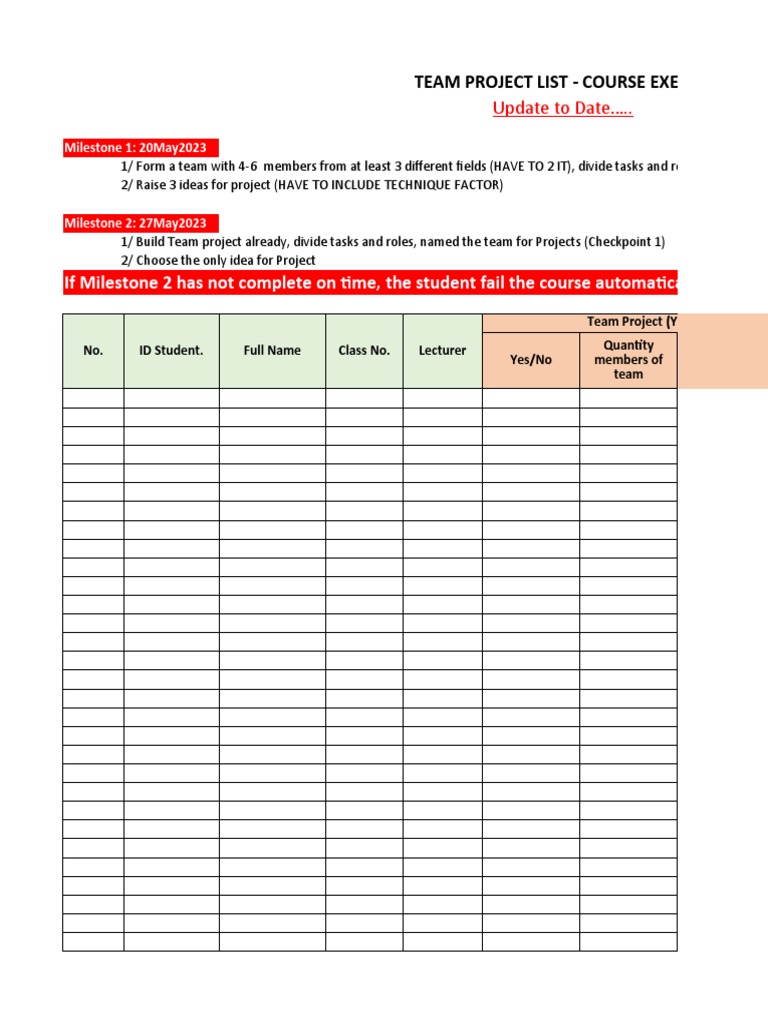Project Team EXE101 - Update To The 2nd Week | PDF