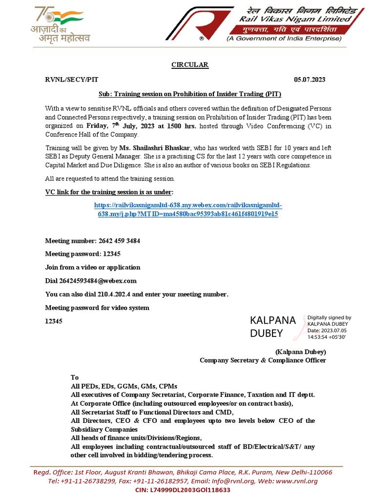 Circular On Training Session On PIT Dated 07.07.2023 | PDF | Private ...
