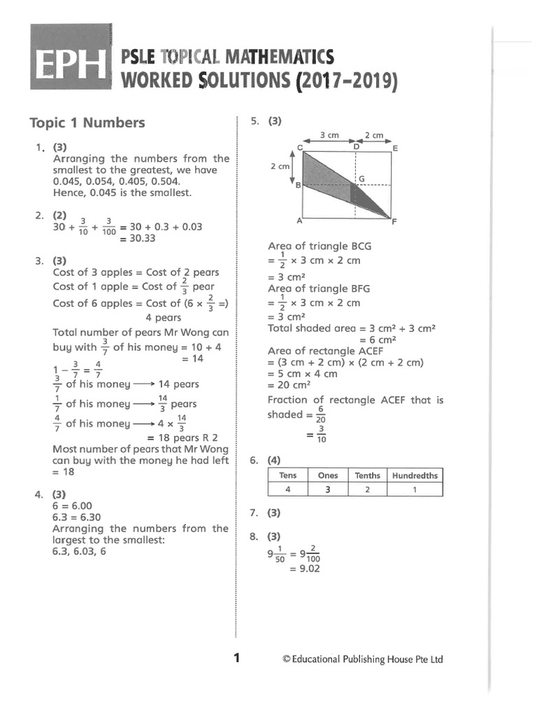 Maths PSLE Topical (2017-2019) Answer | PDF