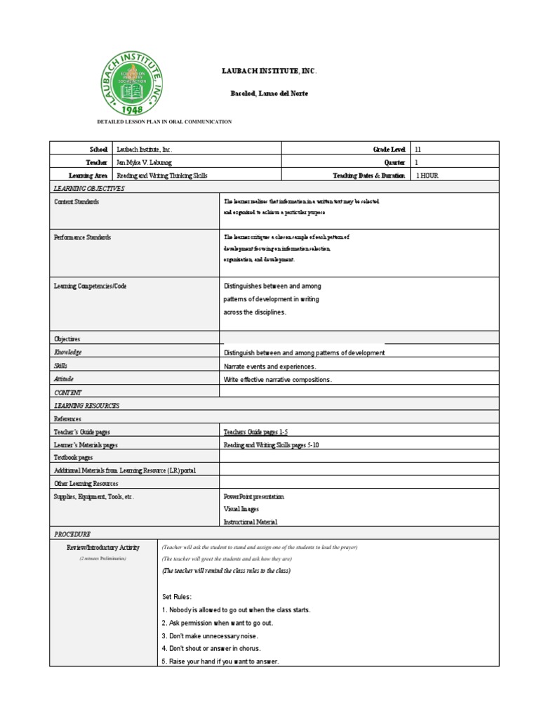 Reading and Writing Skills Lesson Plan (Quarter 1) | PDF | Sheep ...