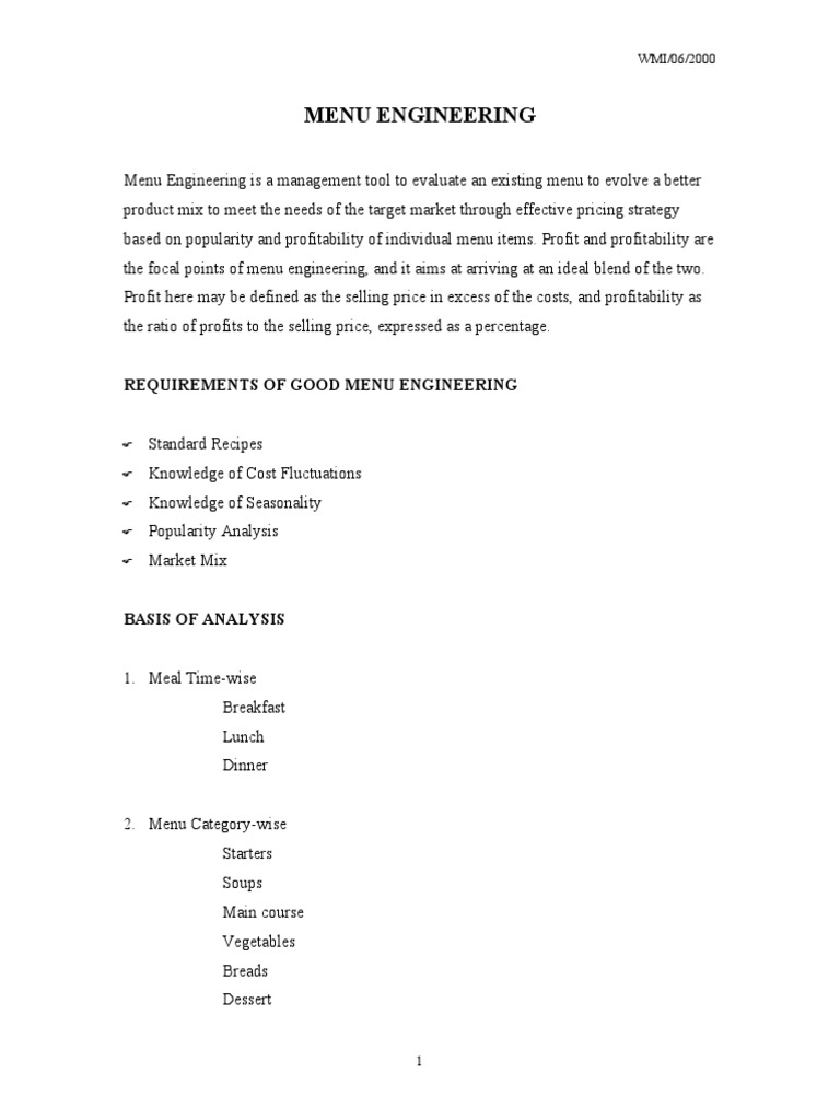 Menu Engineering | PDF | Menu | Marketing