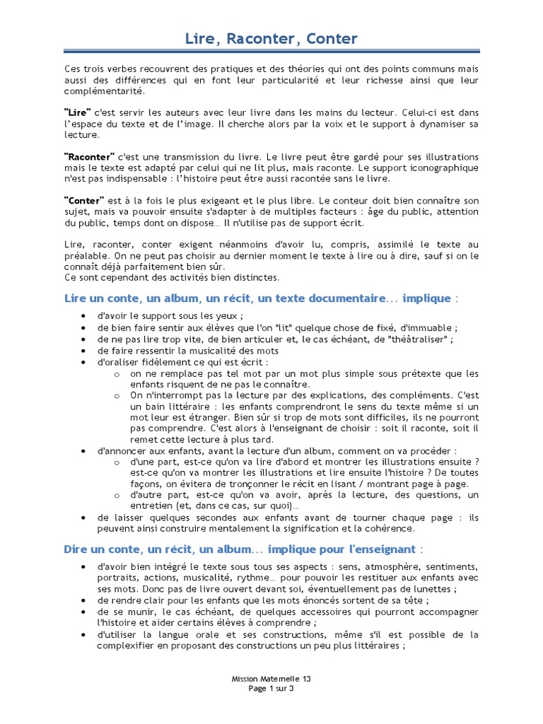 Lire, Raconter et Conter en Classe | PDF | Études des langues étrangères
