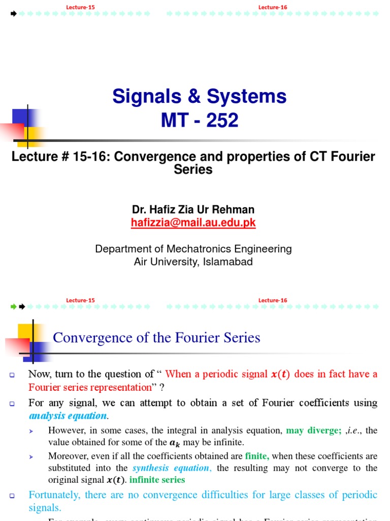 Lecture-15-16 Convergence & Properties of Fourier Series | PDF | Mathematical Analysis | Mathematics