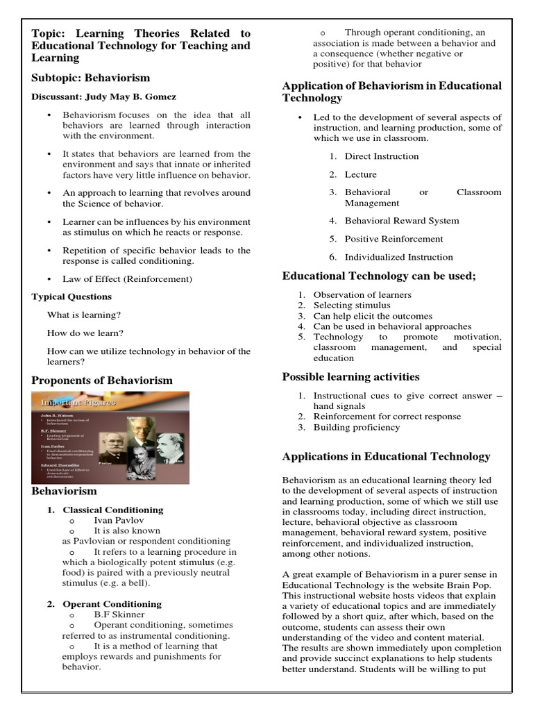 Learning Theories Handout | PDF | Constructivism (Philosophy Of ...