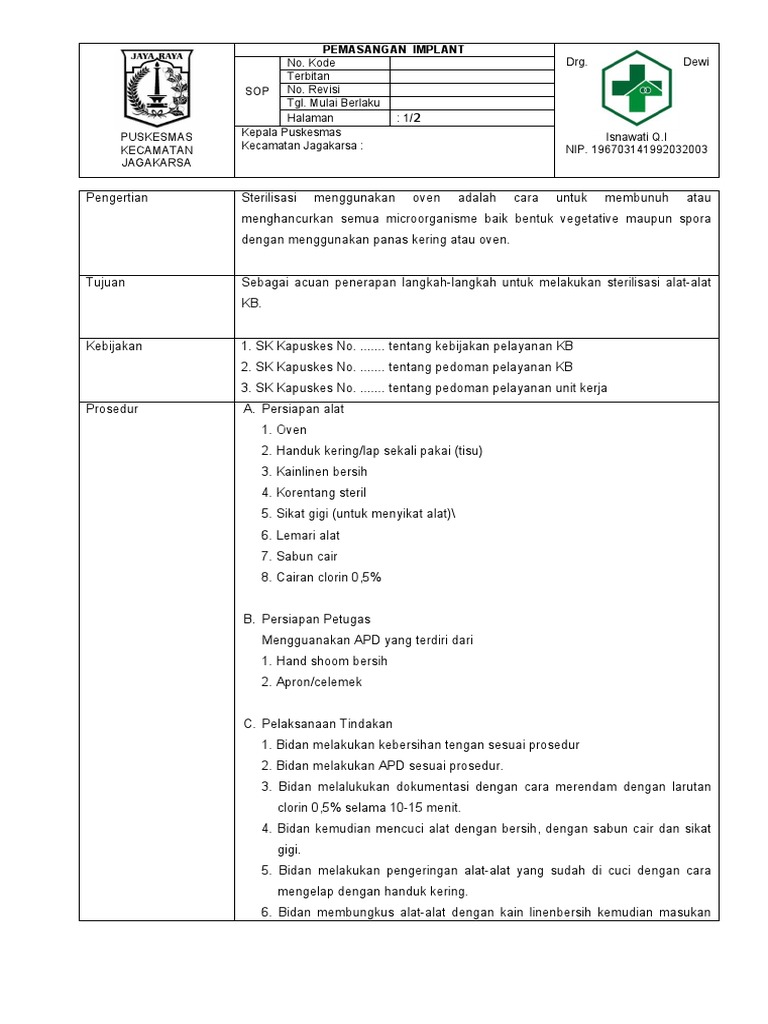 SOP PENGOPERASIAN ALAT (Sterilisasi Oven) | PDF