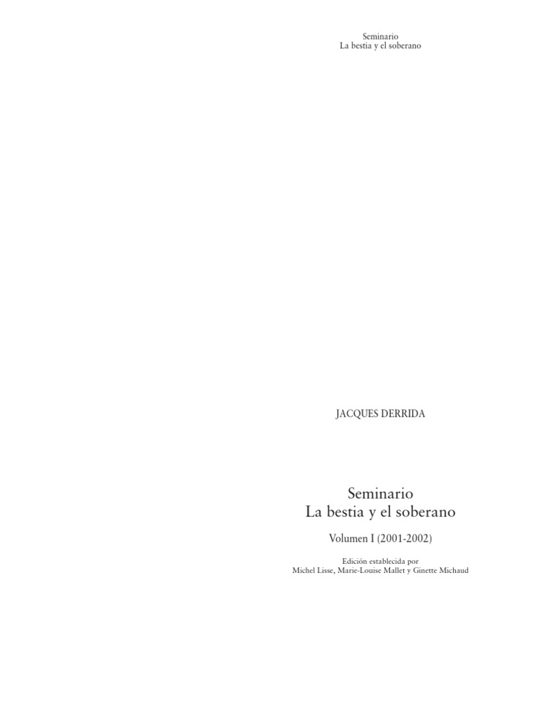 Derrida Seminario La Bestia y El Soberano Vol 1 | PDF