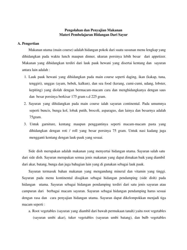 Panduan Hidangan Sayur dalam Main Course | PDF