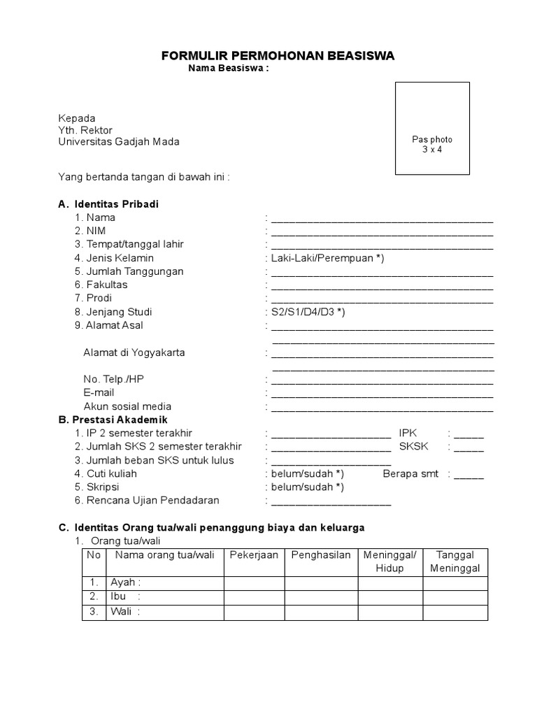 Formulir Permohonan Beasiswa | PDF | Kesehatan Holistik
