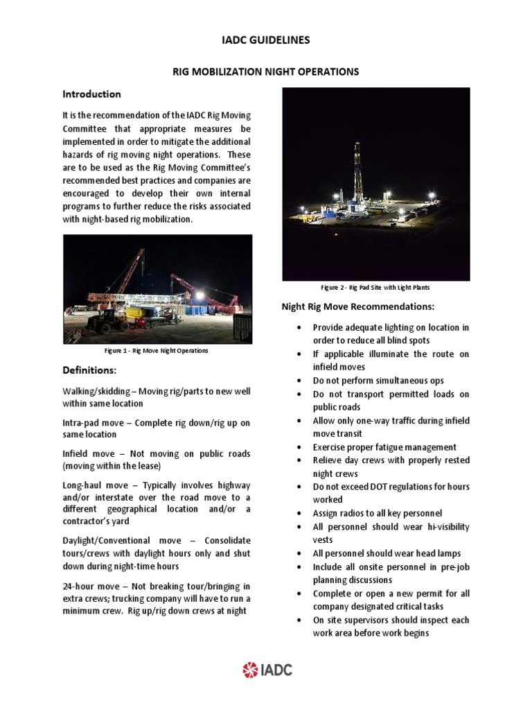 IADC Guidelines Rig Mobilization Night Operations | PDF | Road | Truck Driver