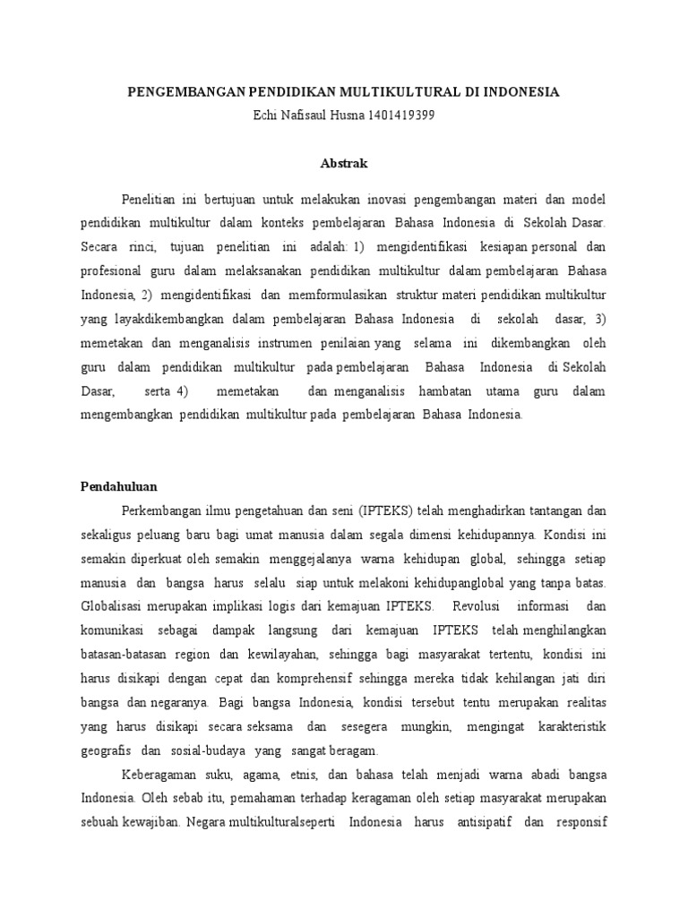 Pengembangan Pendidikan Multikultural Di Indonesia | PDF