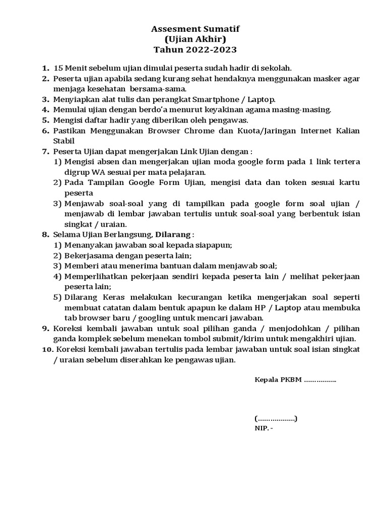 TataTertib - Pelaksanaan-Asessment Sumatif PKBM | PDF | Karier & Perkembangan