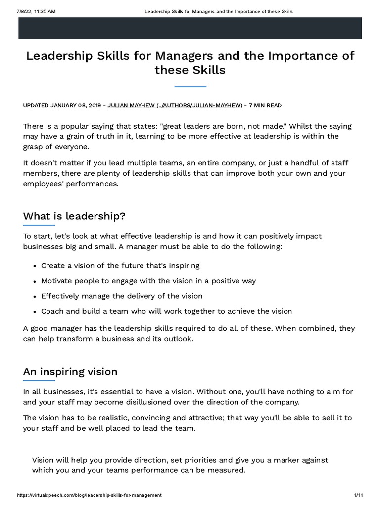 Leadership Skills For Managers and The Importance of These Skills | PDF ...