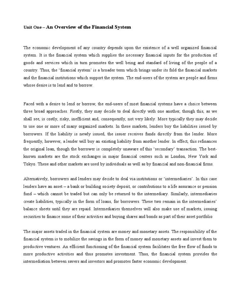An Overview of The Financial System CH 1 | Download Free PDF ...