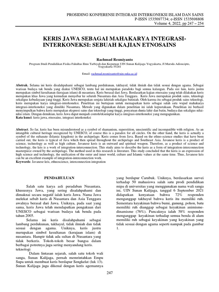 Keris Jawa Sebagai Mahakarya Integrasi Interkoneksi Sebuah Kajian Etnosains 247 254 | PDF