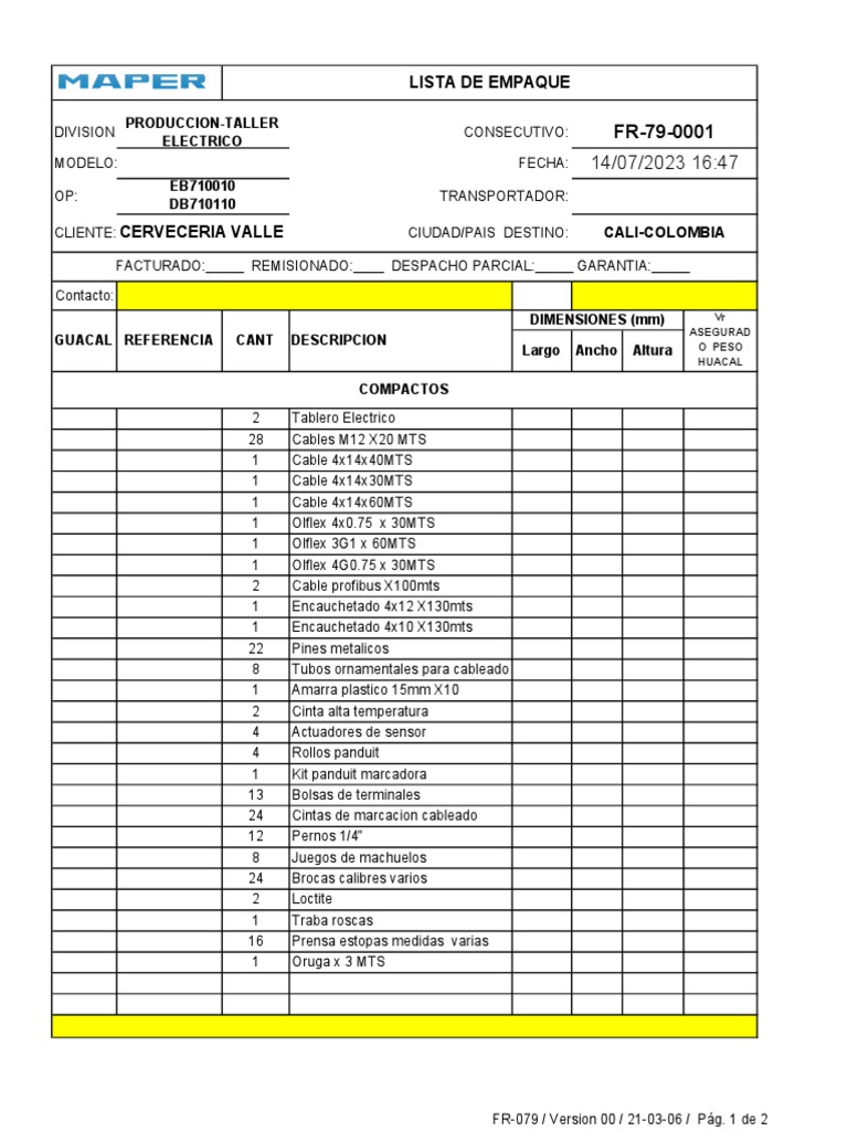 Lista de Empaque | PDF