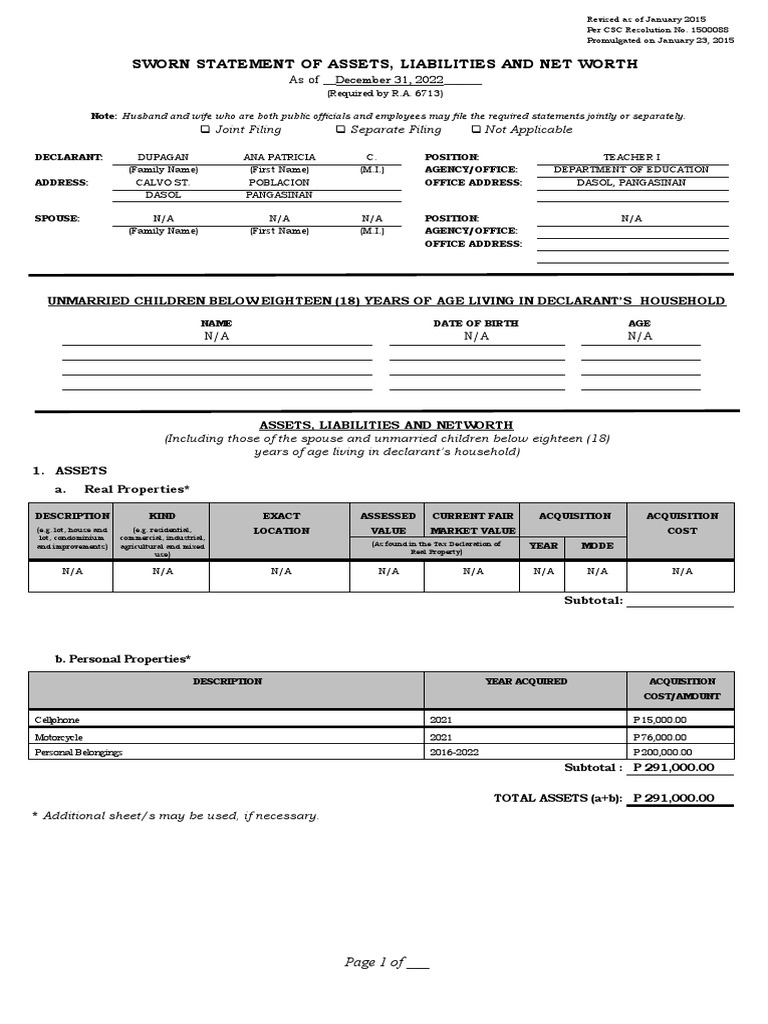 SALN Form | PDF | Net Worth | Economies