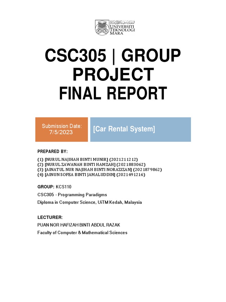 FinalReport CSC305 CarRentalSystem | PDF | Taxes | Graphical User Interfaces