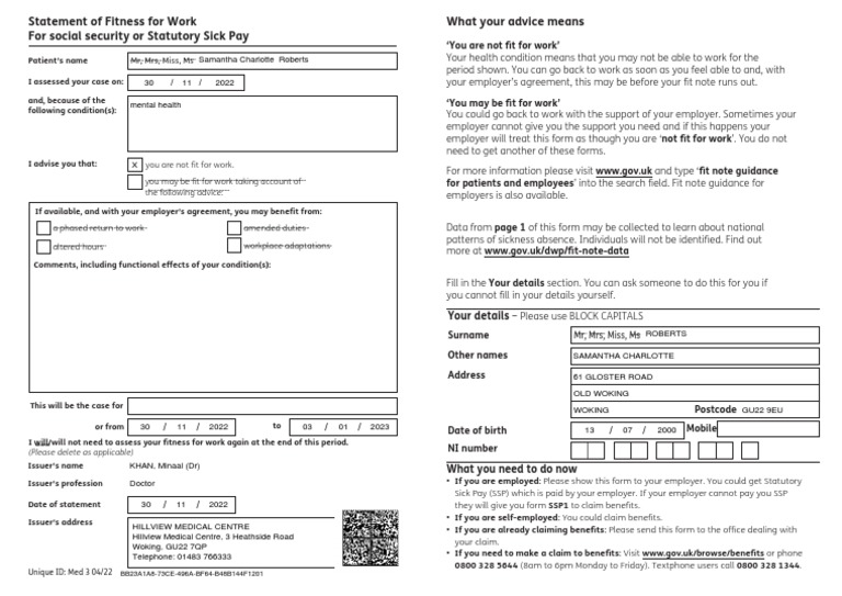 Fit Note | PDF | Employment | Health Care