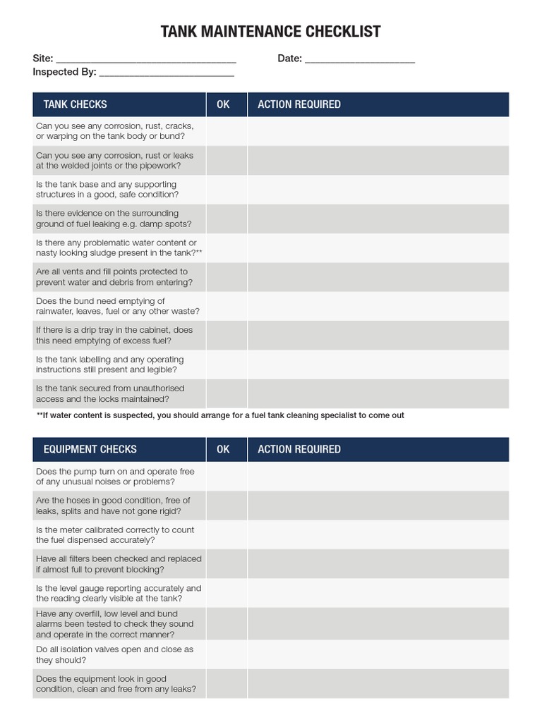 Fuel Tank Maintenance Checklist | PDF