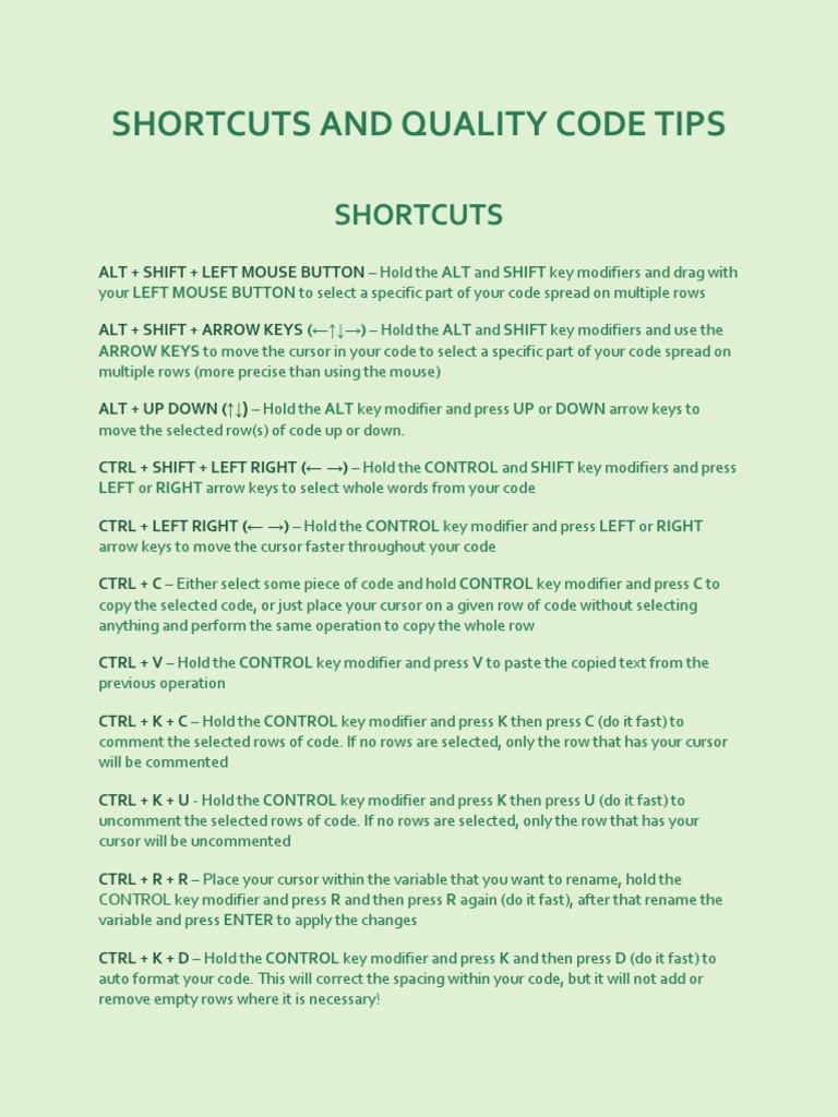 Shortcuts and Quality Tips | PDF | Control Key | Variable (Computer Science)