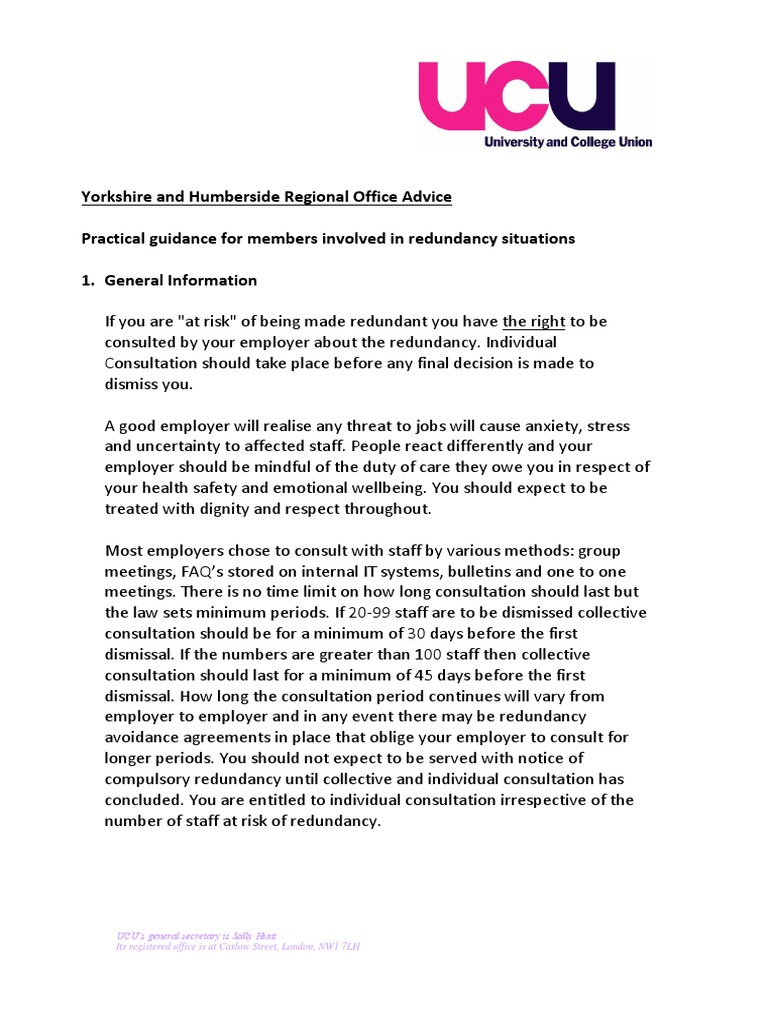 UCU Practical Guidance For Members Involved in Redundancy Situations ...