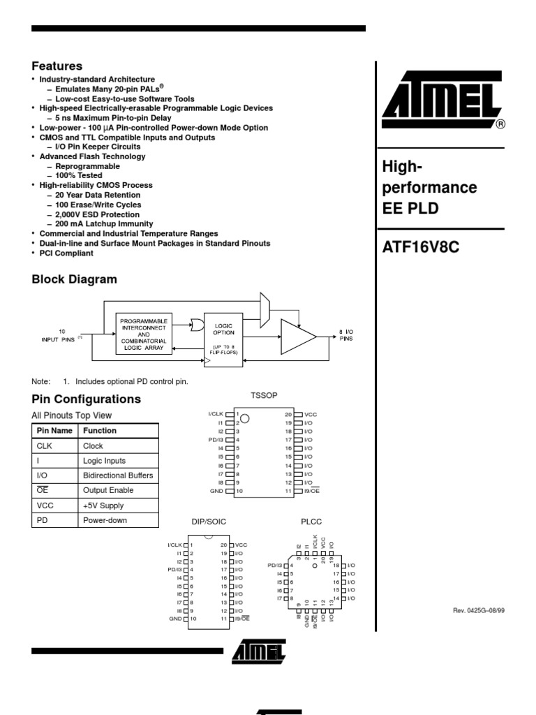 High-Performance Ee PLD ATF16V8C: Features | PDF | Computer Hardware ...