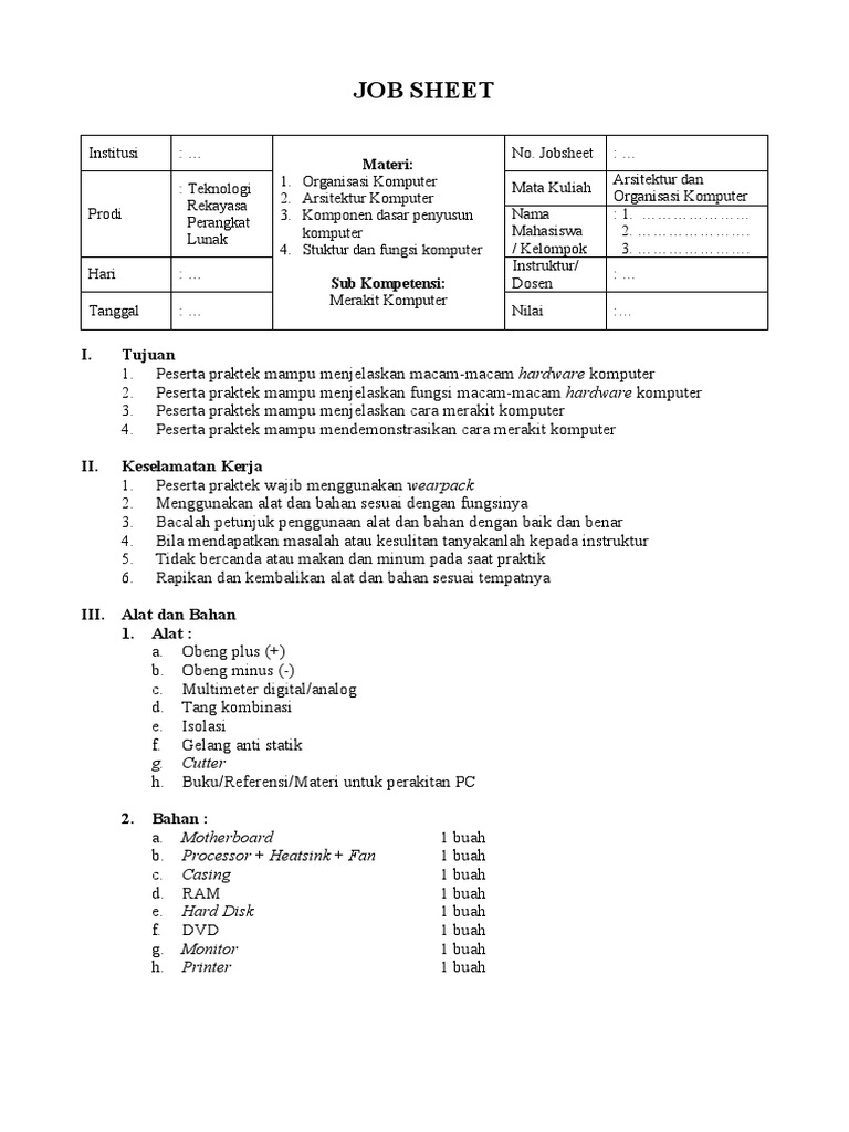 Revisi - Contoh JOB-SHEET | PDF