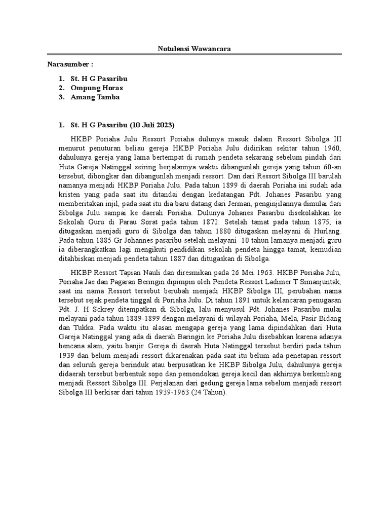 Notulensi Wawancara Sejarah Gereja | PDF