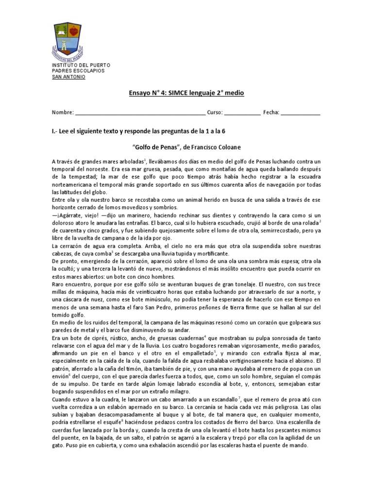 Ensayo IV SIMCE Lenguaje 2 | PDF