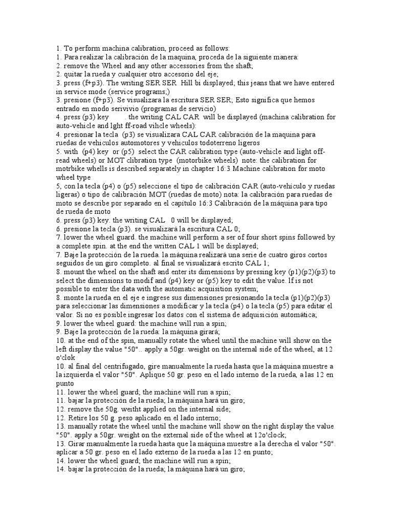 Calibracion de Balanceadora Cormach | PDF